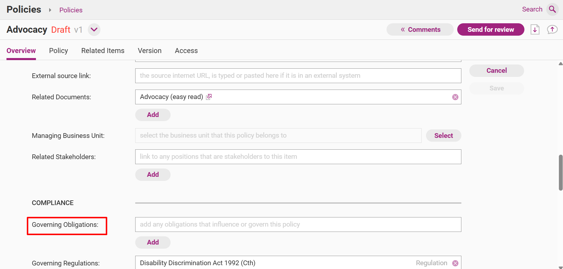 Obligations working example 1: Attach obligation to relevant content ...