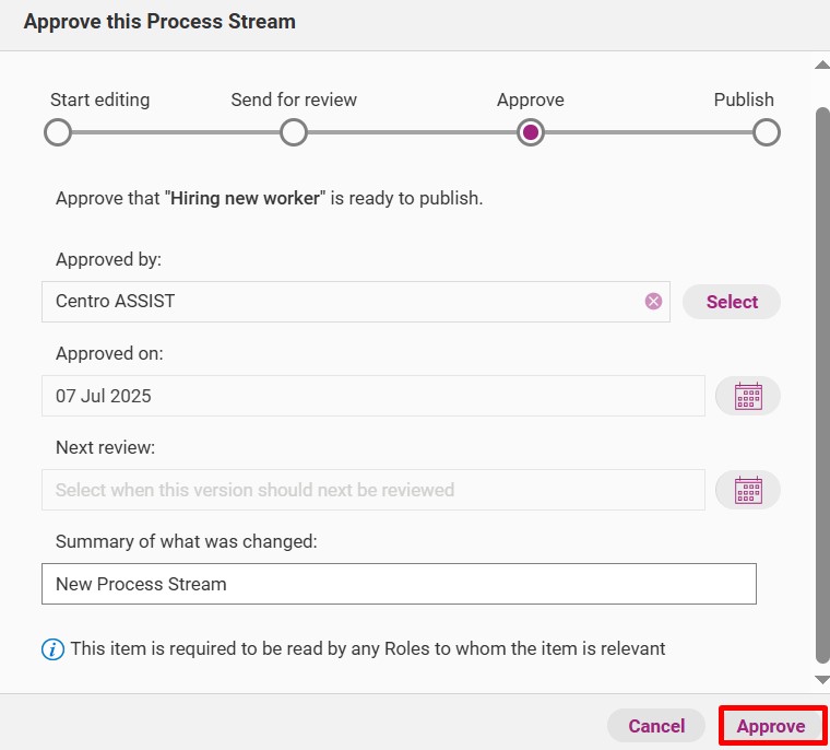 Create and Publish Process Stream – Centro ASSIST Support Portal